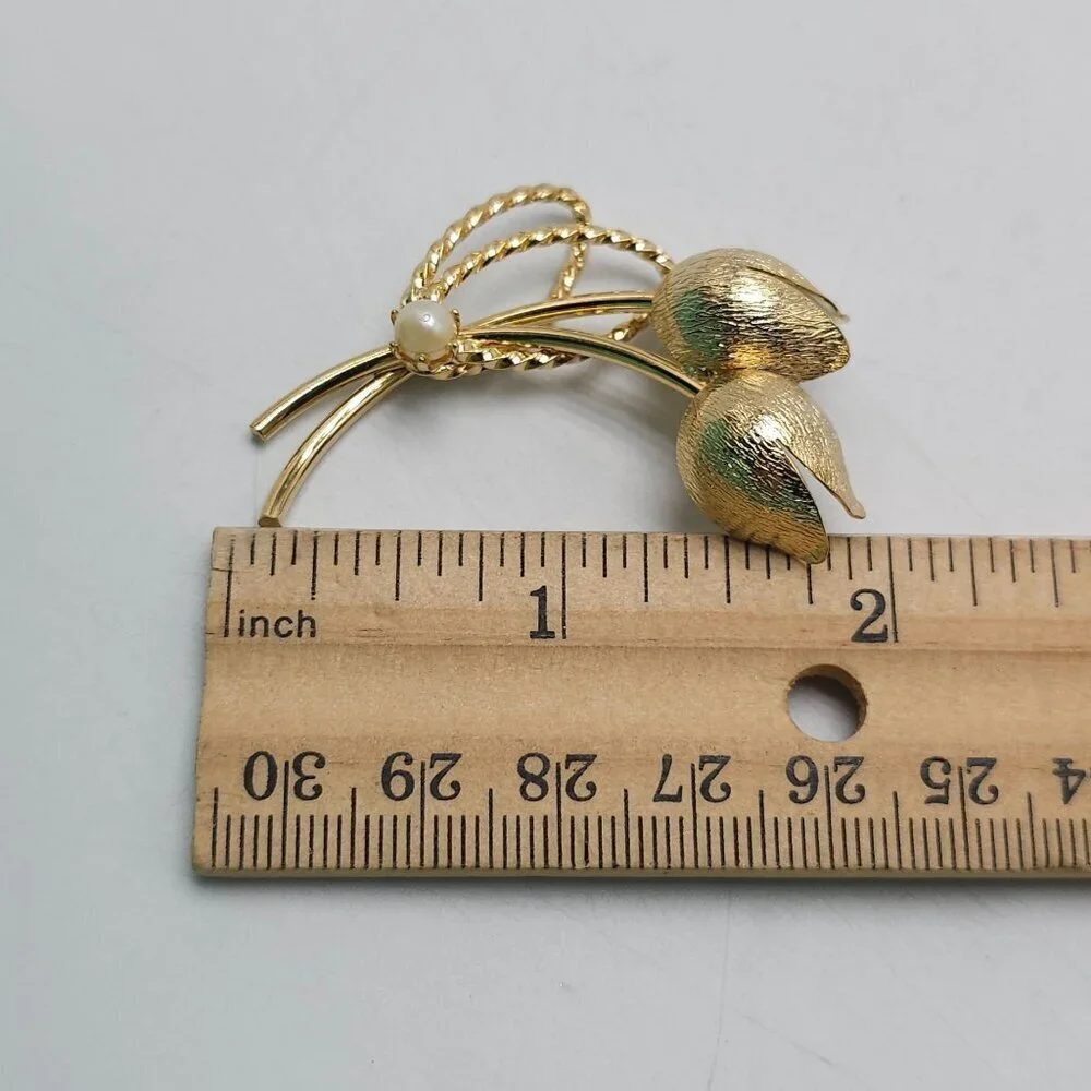 Estate | Jewelry | Vintage Gold Tone Tulip Brooch With Faux Pearl ...